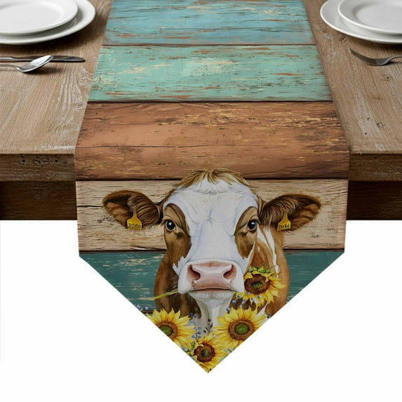 Farmhouse Cow Table Runner Linen Burlap Table Runner 72 Inches Long ...