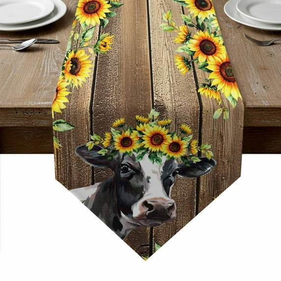 Farmhouse Cow Table Runner Linen Burlap Table Runner 90 Inches Long ...