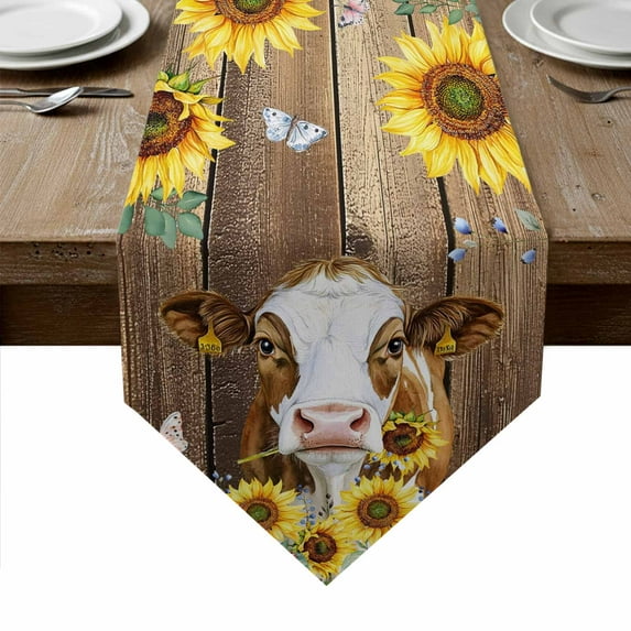 Farmhouse Cow Table Runner Linen Burlap Table Runner 90 Inches Long ...