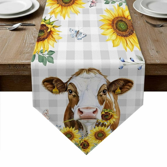 Farmhouse Cow Table Runner Linen Burlap Table Runner 90 Inches Long ...