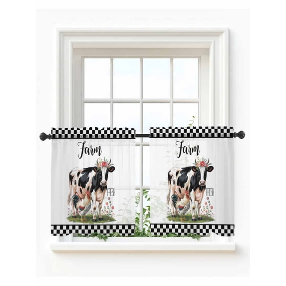 Farmhouse Cow Tier Curtains 36 Inch Length,Sheer Curtains for Bedroom ...