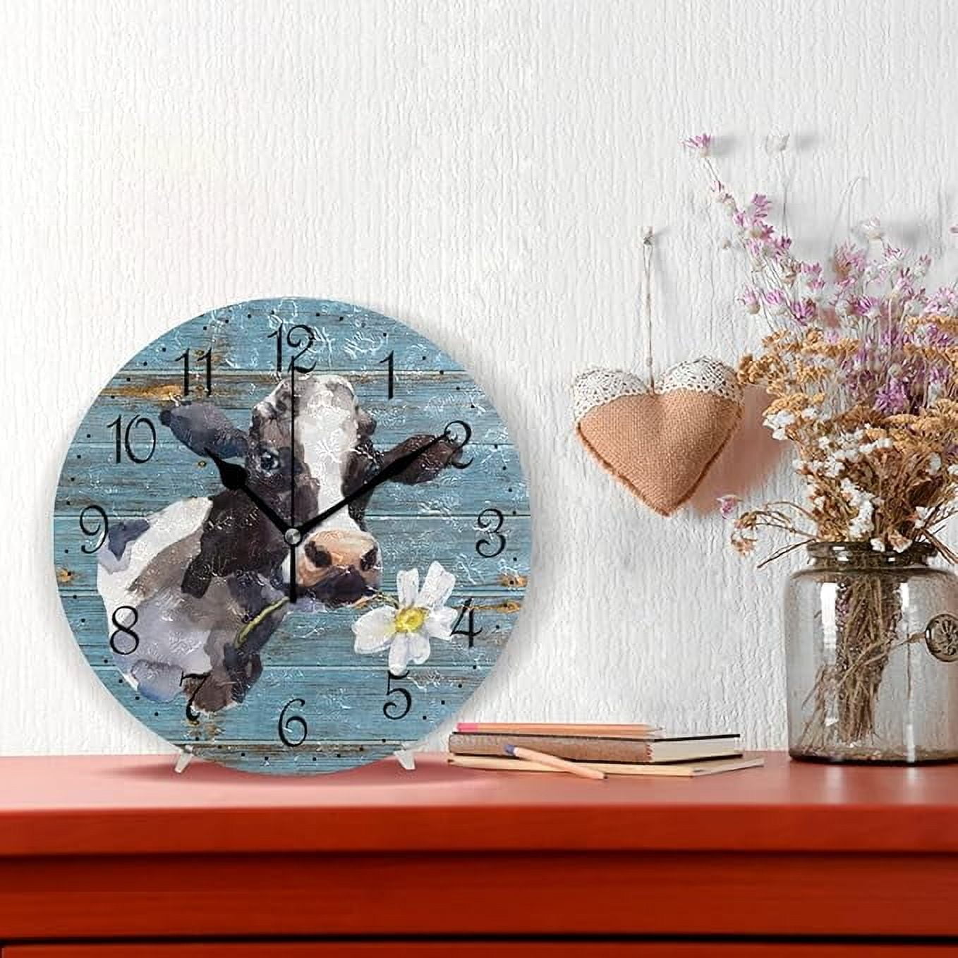 Farmhouse Cow Wall Clock 10 Inch Battery Operated Silent Non Ticking ...