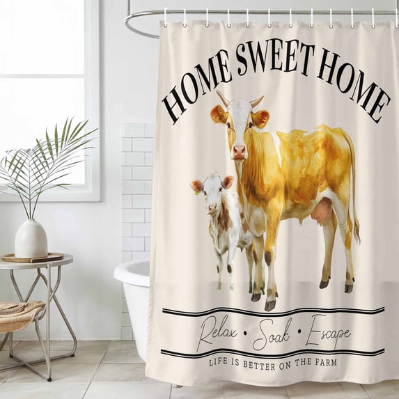 Farmhouse Cow Waterproof Fabric Shower Curtain,Vintage Animal Life ...