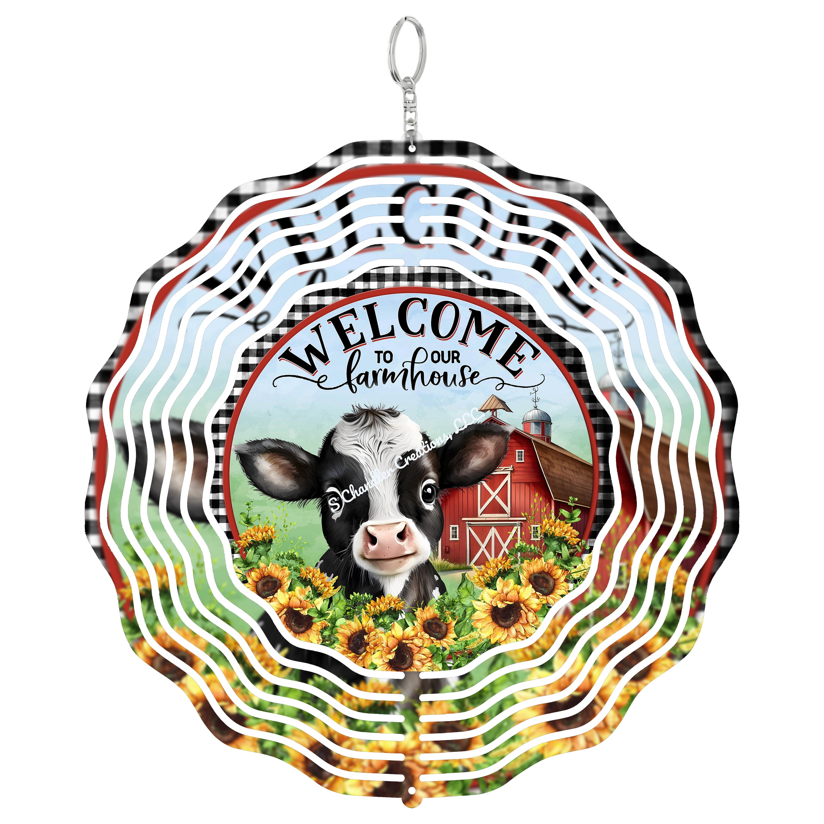 Farmhouse Cow Welcome 3D Wind Spinner, Rustic Animal Kinetic Art ...