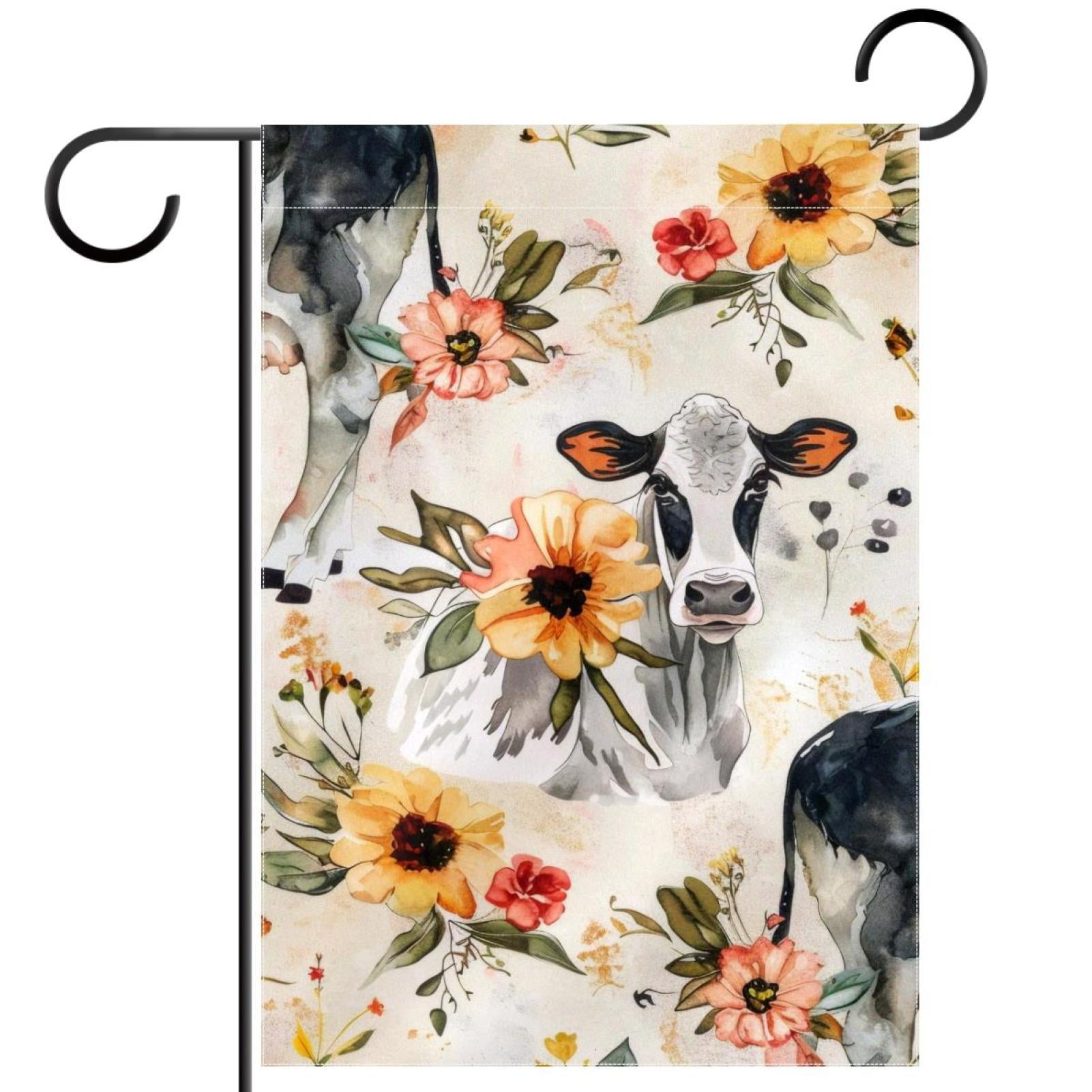 Farmhouse Cow wiht Flowers Pattern Welcome Garden Flags, 12 x 18 Inch ...