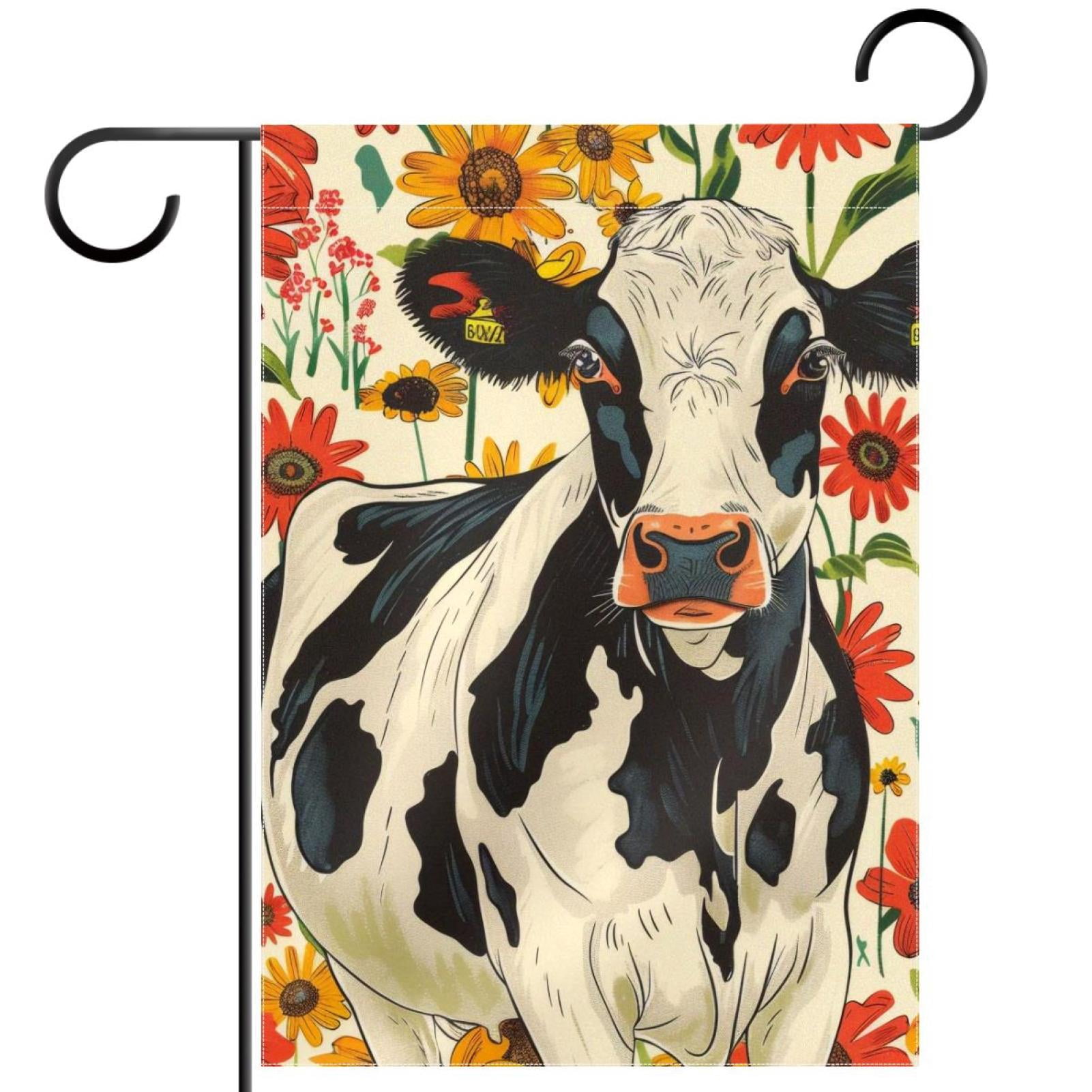 Farmhouse Cow with Flowers Pattern Welcome Garden Flags, 12 x 18 Inch ...