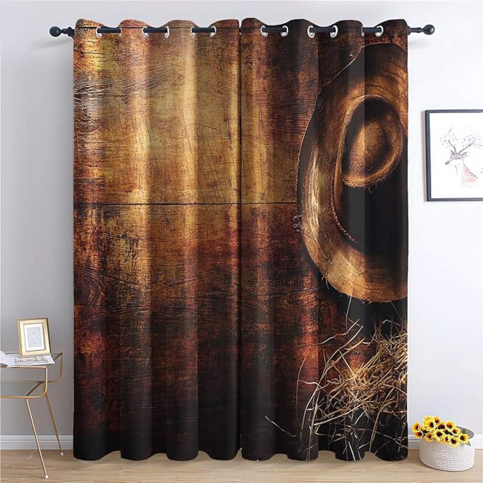 Farmhouse Cowboy Hat Blackout Curtains, Rustic Western Barn Wood ...