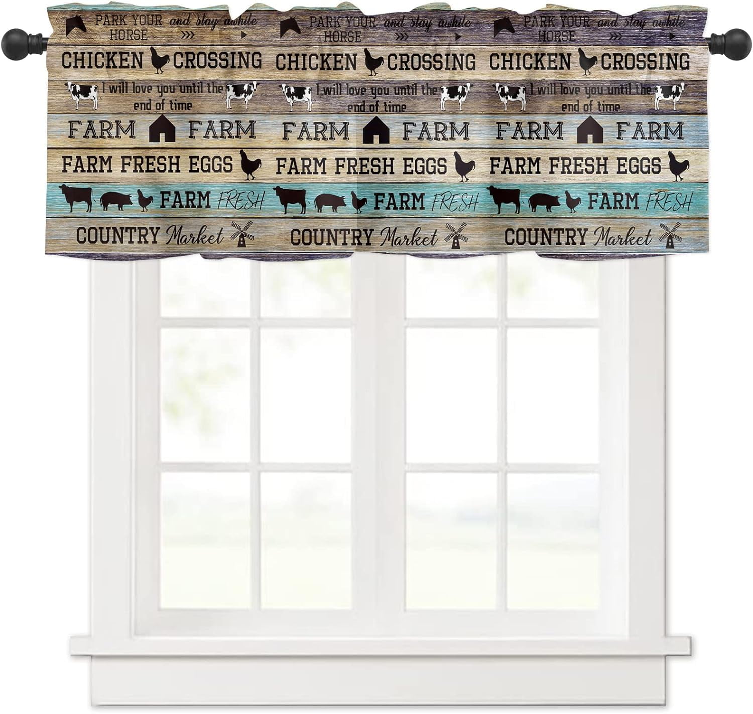 Farmhouse Curtain Valance Window Treatment Farmhouse Animals Barn Fresh ...