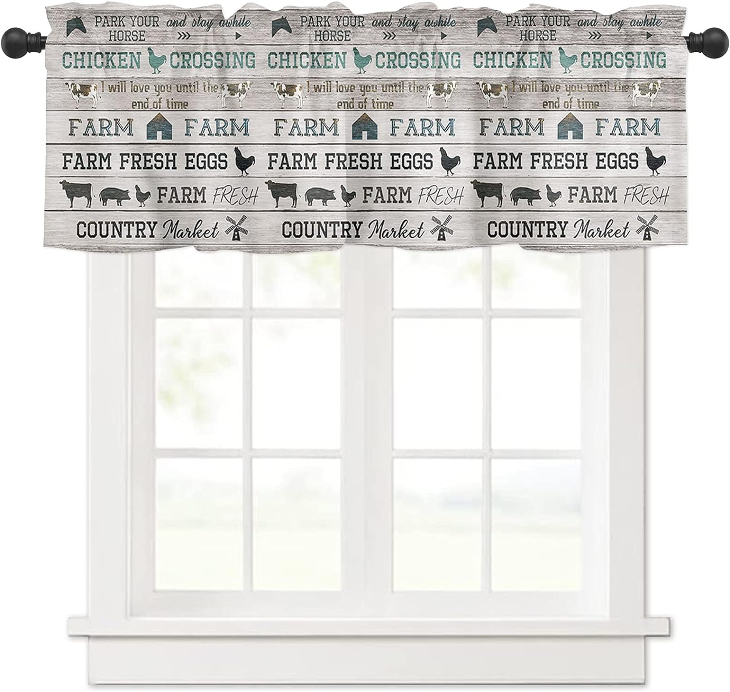 Farmhouse Curtain Valance Window Treatment Kinds of Farm Animals Life ...