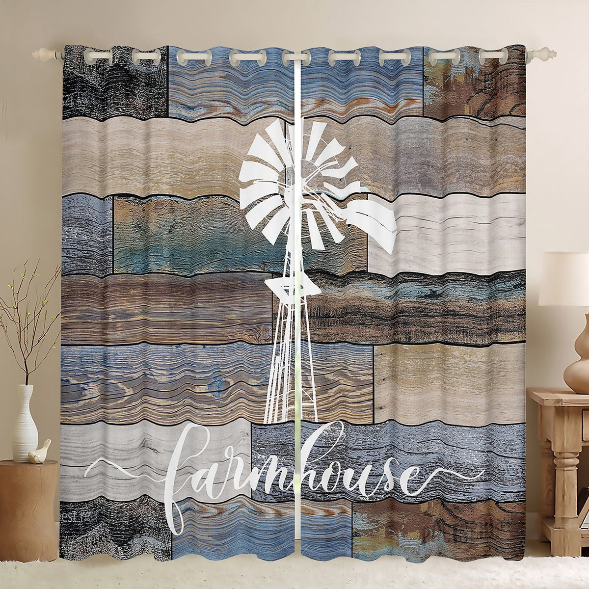 Farmhouse Curtains 42"Wx90"L, Windmill Curtains & Drapes Western ...