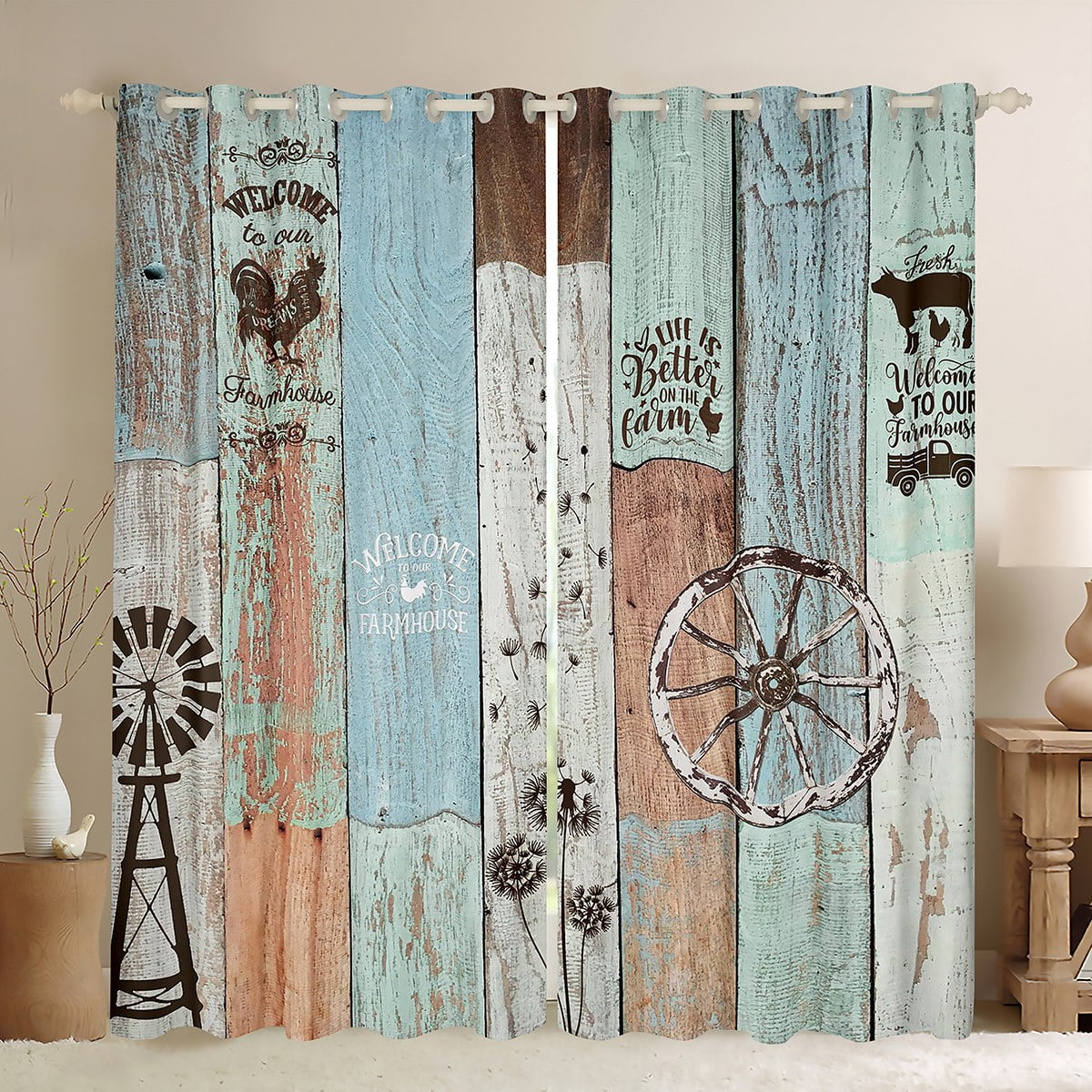 Farmhouse Curtains & Drapes 38"Wx45"L, Rustic Windmill 30%-50% Blackout ...