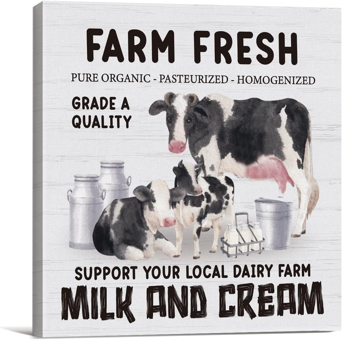Farmhouse Dairy Cows Canvas Prints Wall Art Decor Desk Sign Farm Fresh ...
