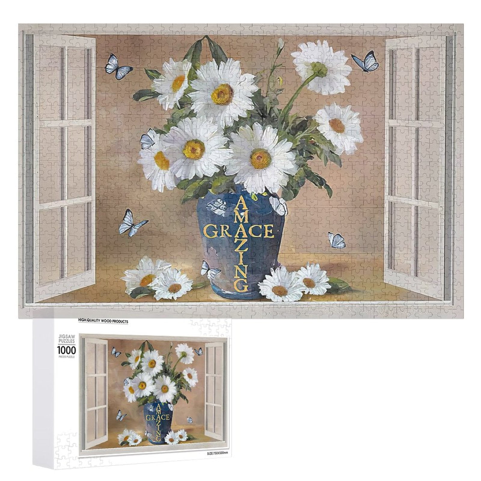 Farmhouse Daisy 1000 Piece Jigsaw Puzzles for Adults - Rustic Country Amazing Grace Poster Funny ...