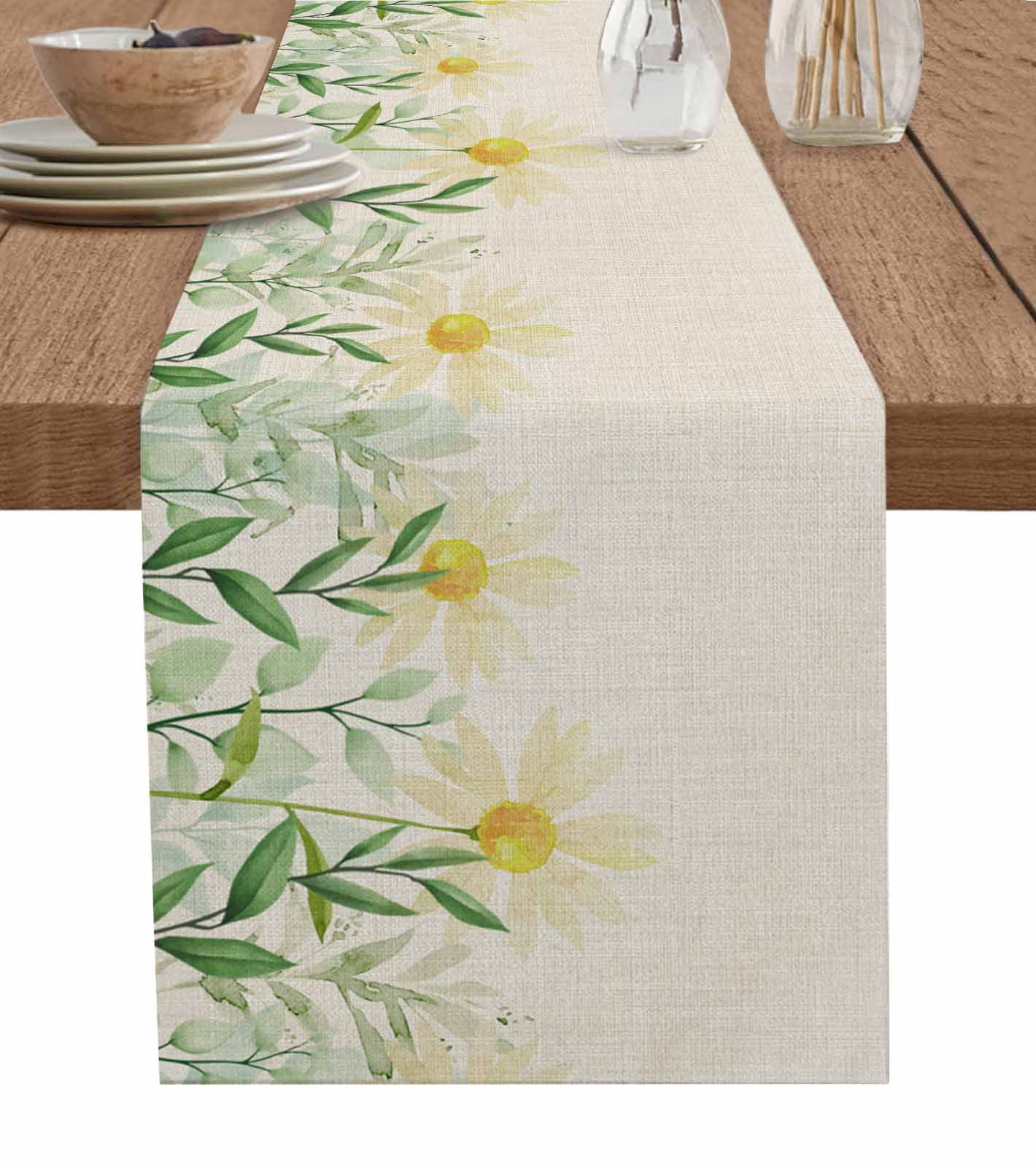 Farmhouse Daisy Bunny Burlap-Cotton Table Runner 72 Inches Long ...