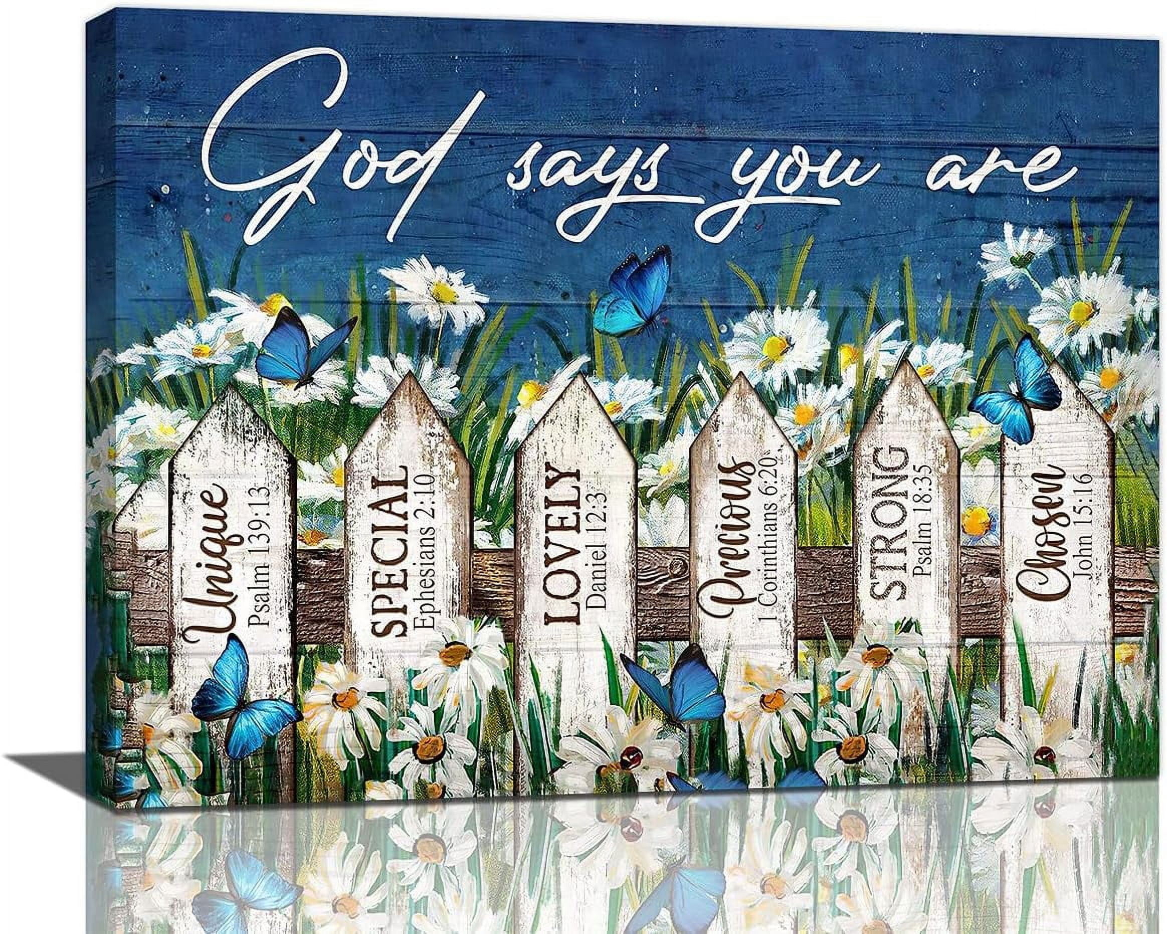 Farmhouse Daisy Butterfly Bathroom Wall Art Blue Flowers Pictures ...