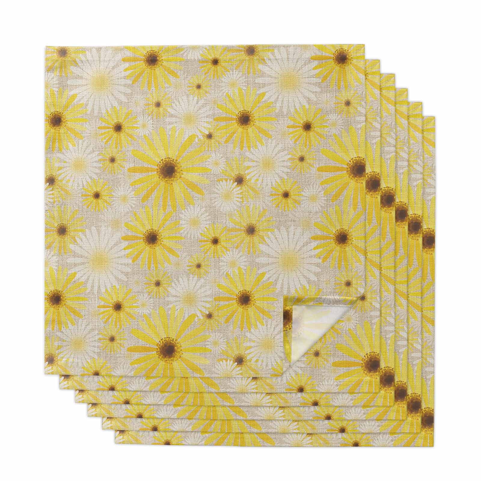 Farmhouse Daisy Cloth Napkins, Spring Watercolor Yellow White Floral ...