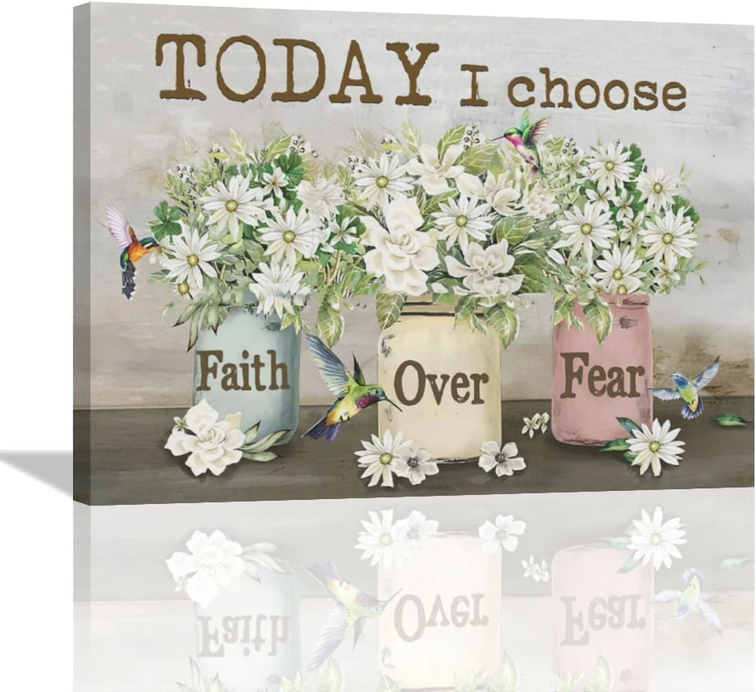 Farmhouse Daisy Flower Bathroom Decor Wall Art Rustic Hummingbird Today ...