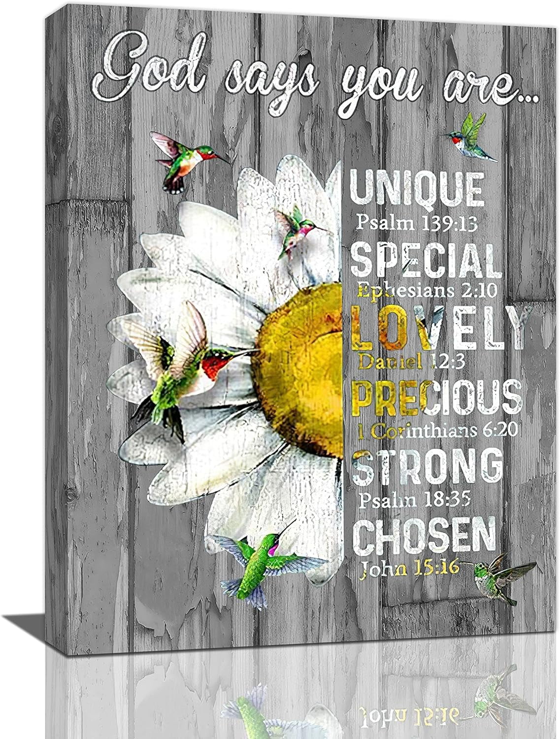 Farmhouse Daisy Hummingbird Wall Art Rustic Daisy Flower God Says You ...