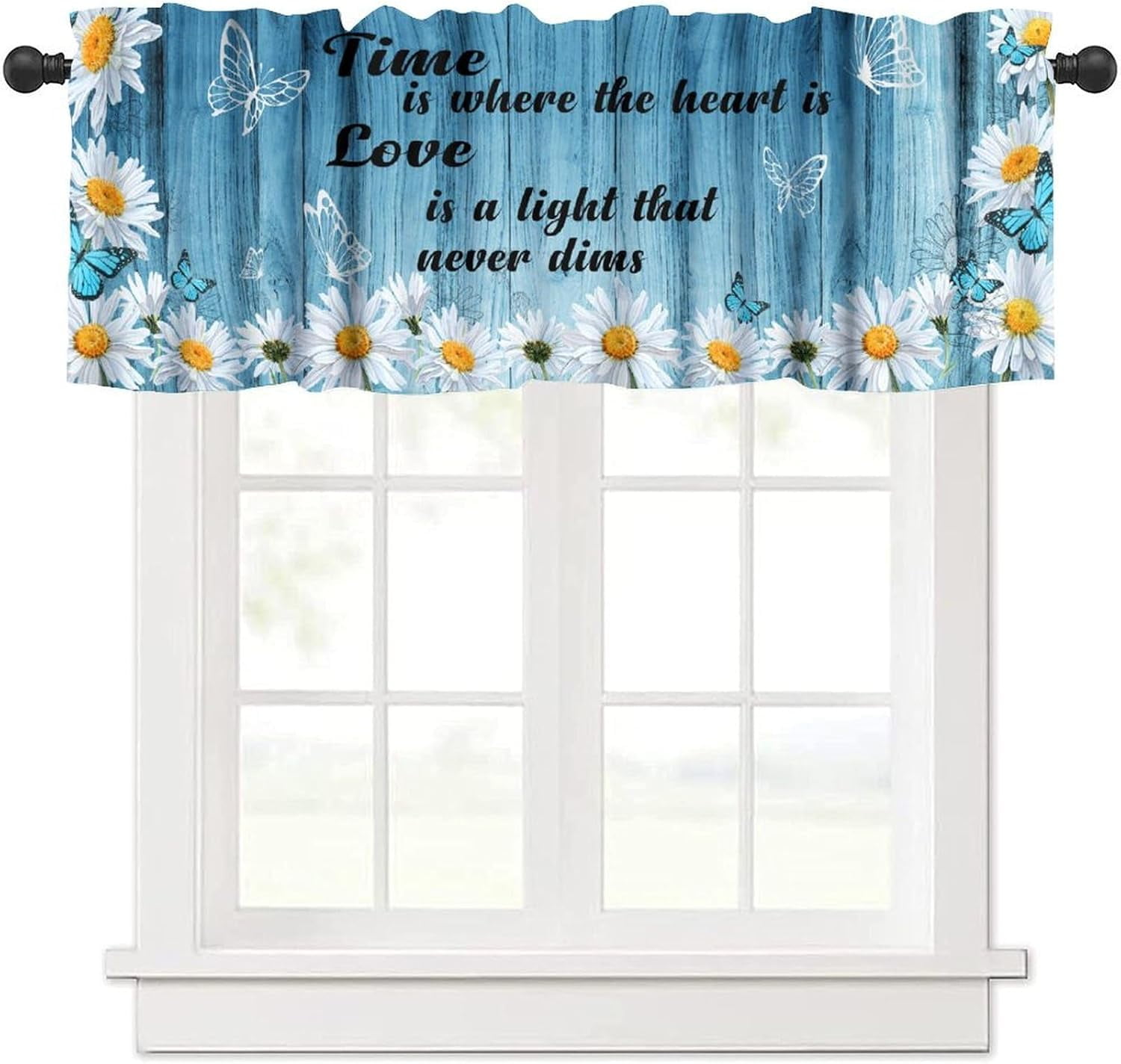 Farmhouse Daisy Kitchen Valances for Windows Wooden Butterfly ...