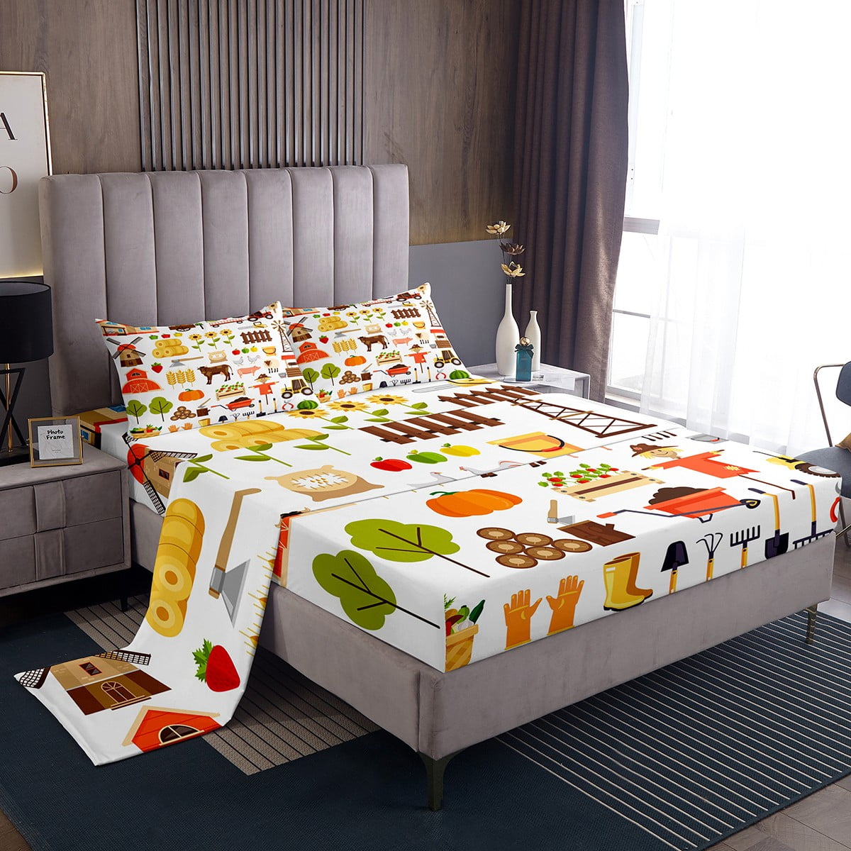 Farmhouse Decor Bed Sheets Set Garden Rustic Sheet Set Farm Truck Flat ...