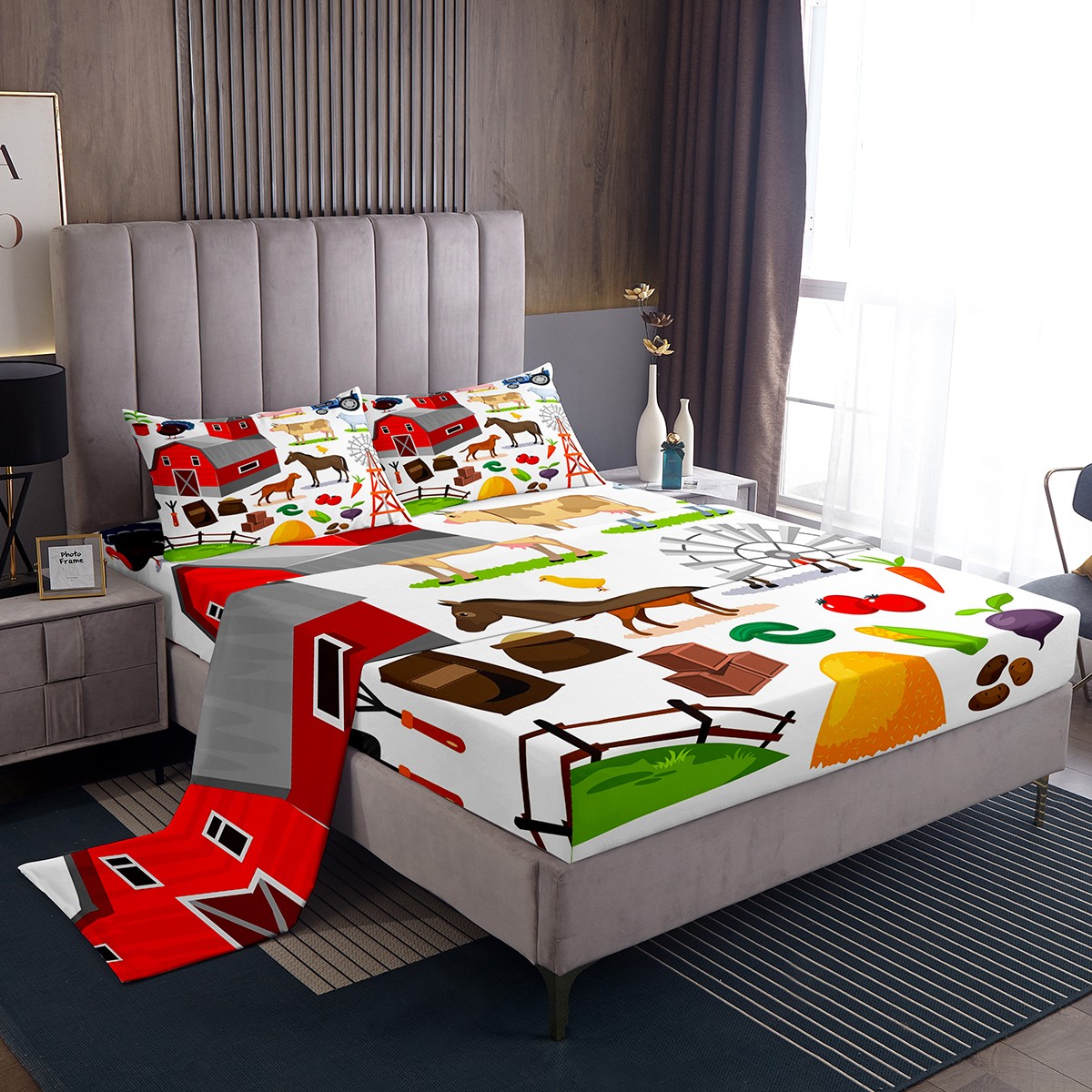 Farmhouse Decor Bed Sheets Set Garden Rustic Sheet Set Farm Truck Flat ...