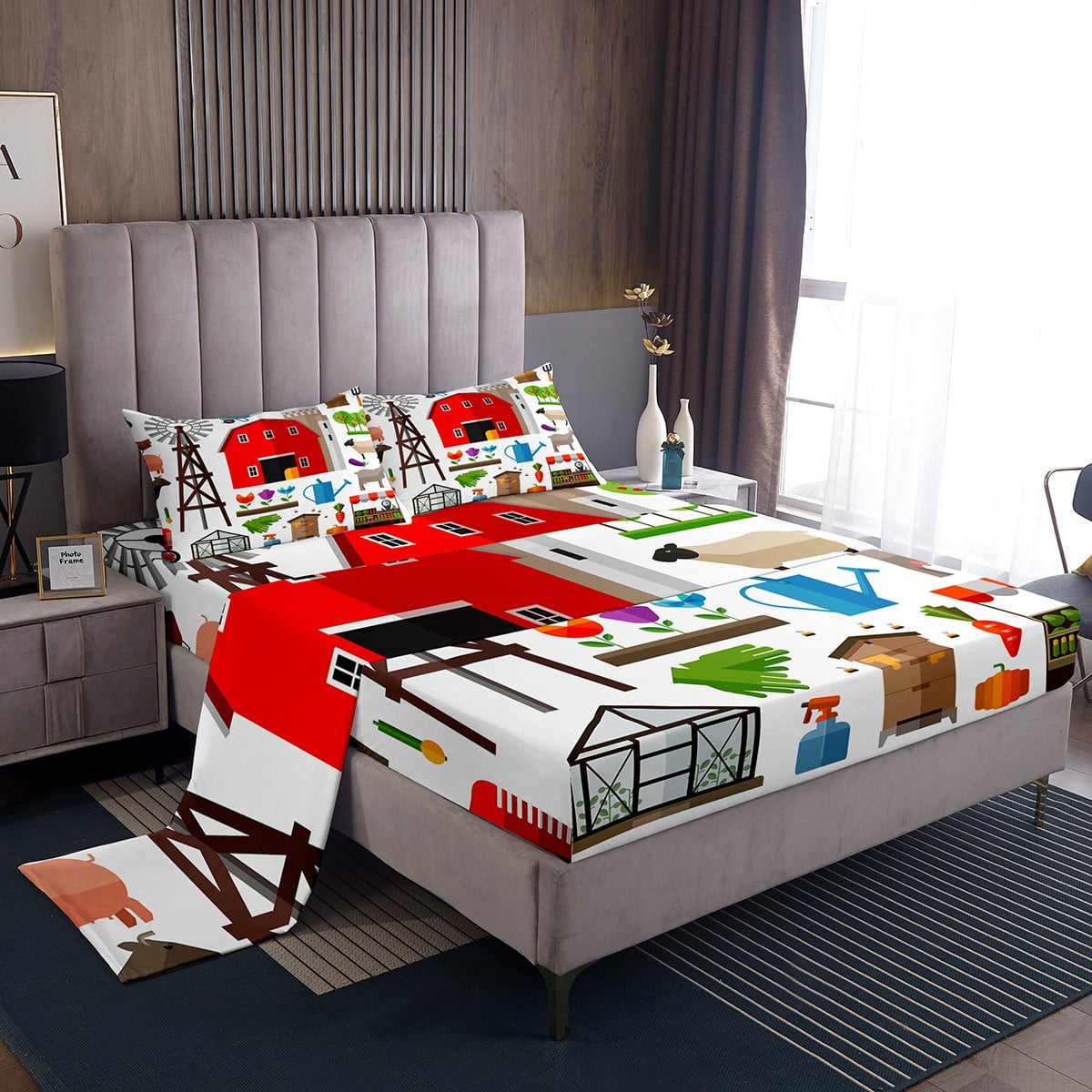 Farmhouse Decor Bed Sheets Set Garden Rustic Sheet Set Farm Truck Flat ...