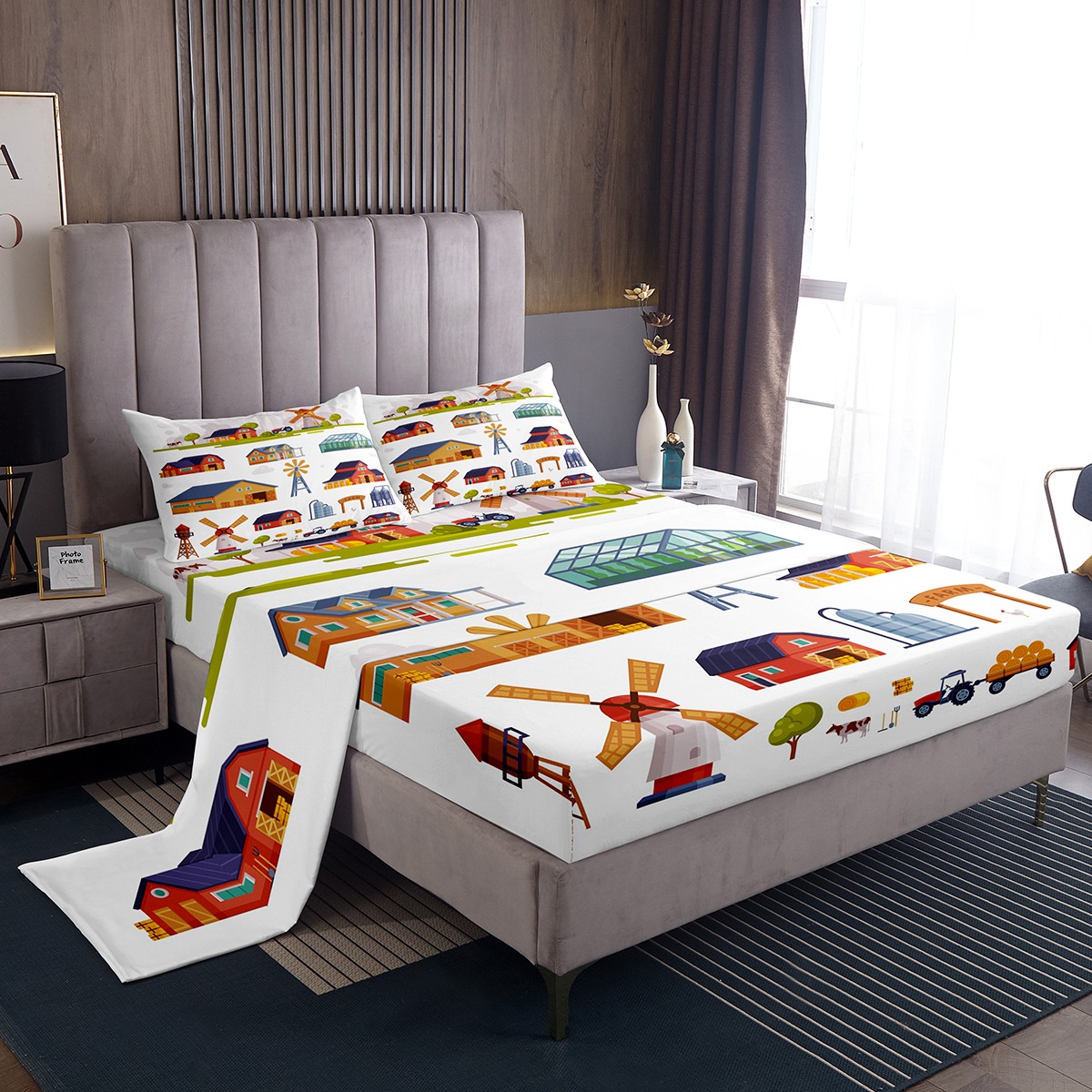 Farmhouse Decor Bed Sheets Set Garden Windmill Decor Rustic Sheet Set ...