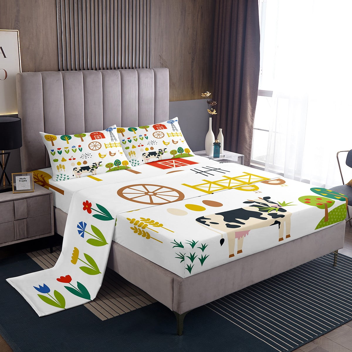 Farmhouse Decor Bed Sheets Set Garden Windmill Decor Rustic Sheet Set ...