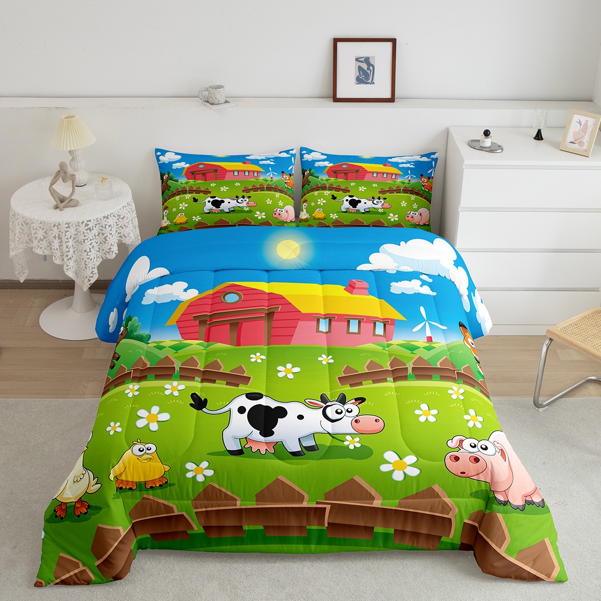 Farmhouse Decor Comforter Set Garden Windmill Decor Bedding Set Cartoon ...