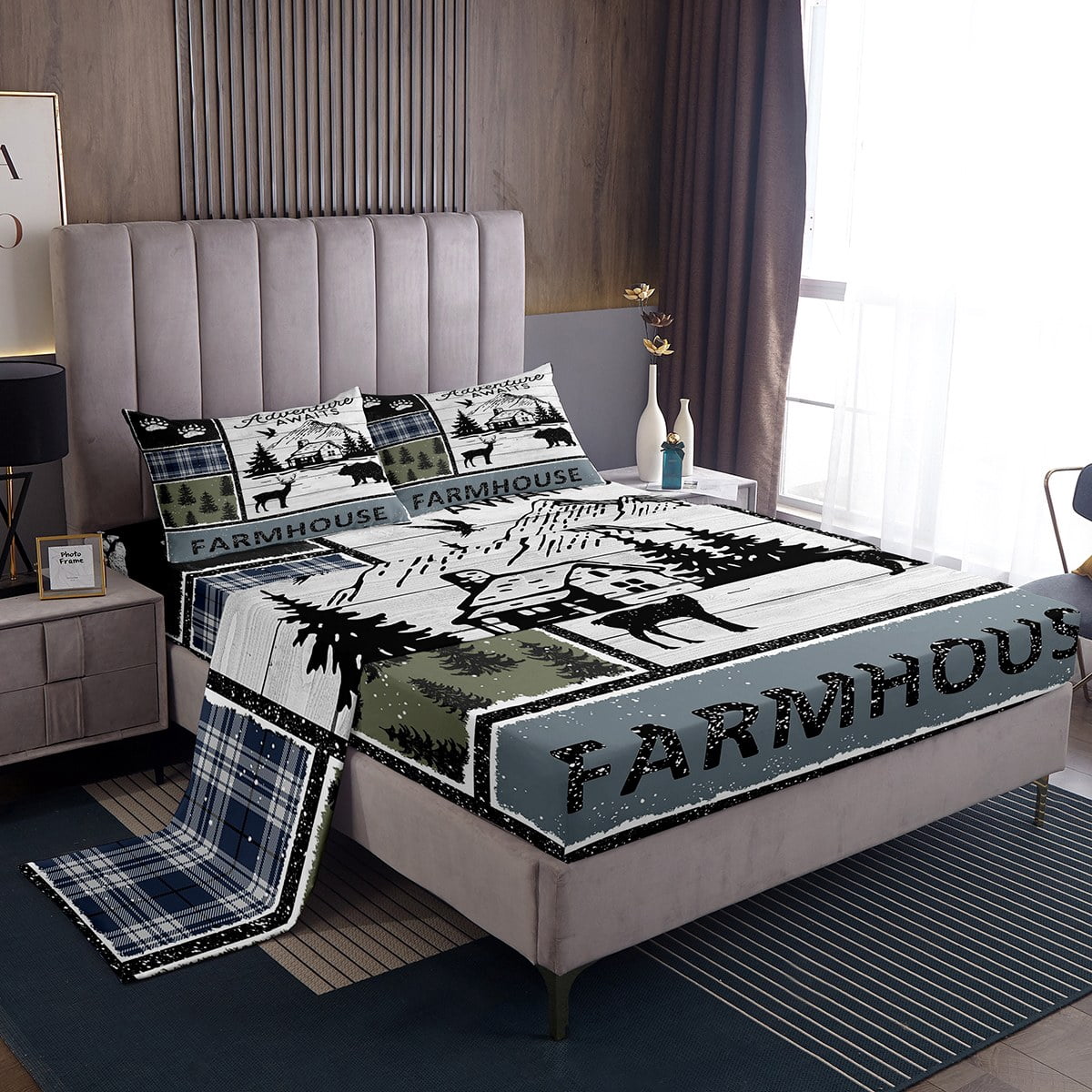 Farmhouse Decor Deer Bed Sheets Set Woodland Bear Moose Elk Sheet Set ...