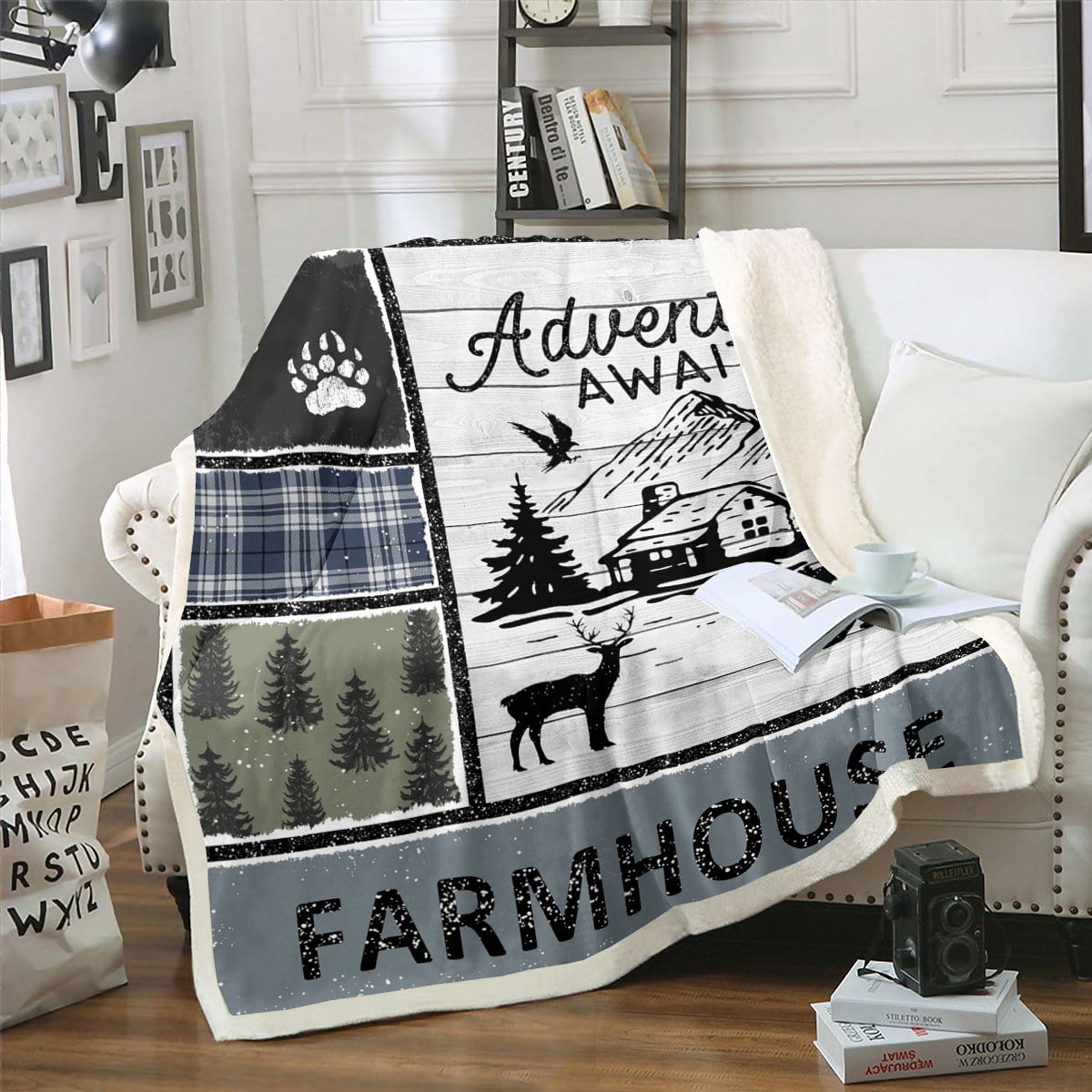 Farmhouse Decor Deer Blanket Woodland Bear Moose Elk Throw Blanket 60 ...