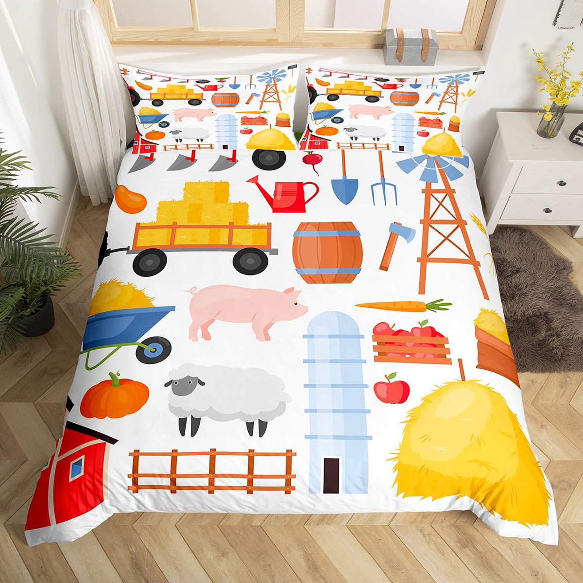 Farmhouse Decor Duvet Cover Garden Windmill Decor Rustic Bedding Set ...