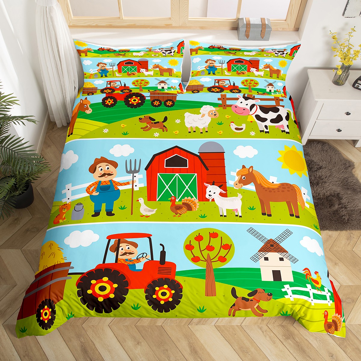 Farmhouse Decor Duvet Cover Garden Windmill Decor Rustic Bedding Set ...