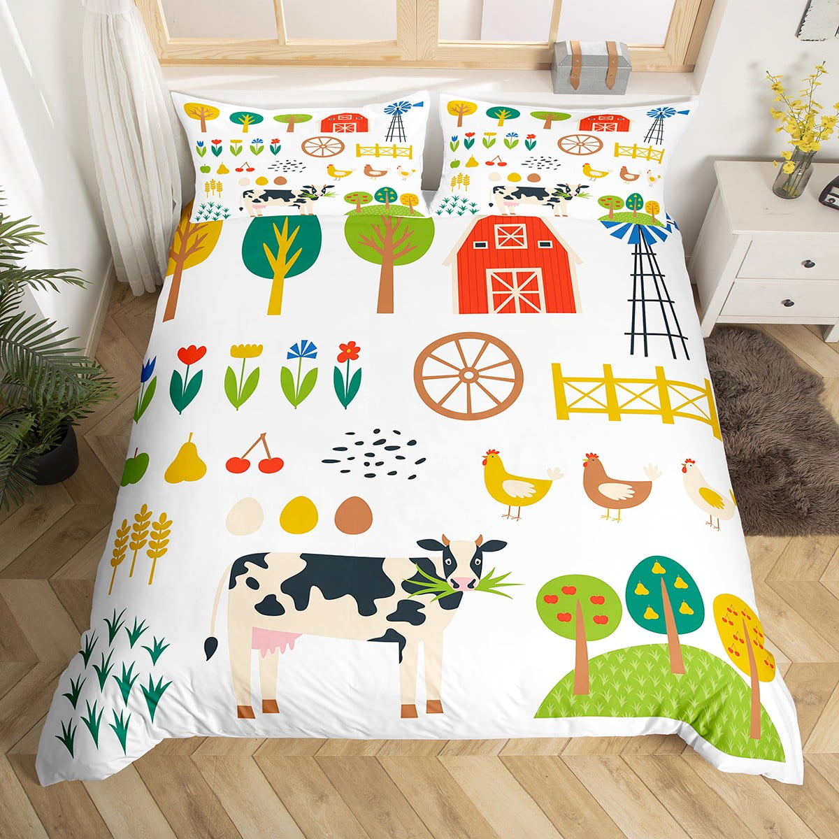 Farmhouse Decor Duvet Cover Garden Windmill Decor Rustic Bedding Set ...