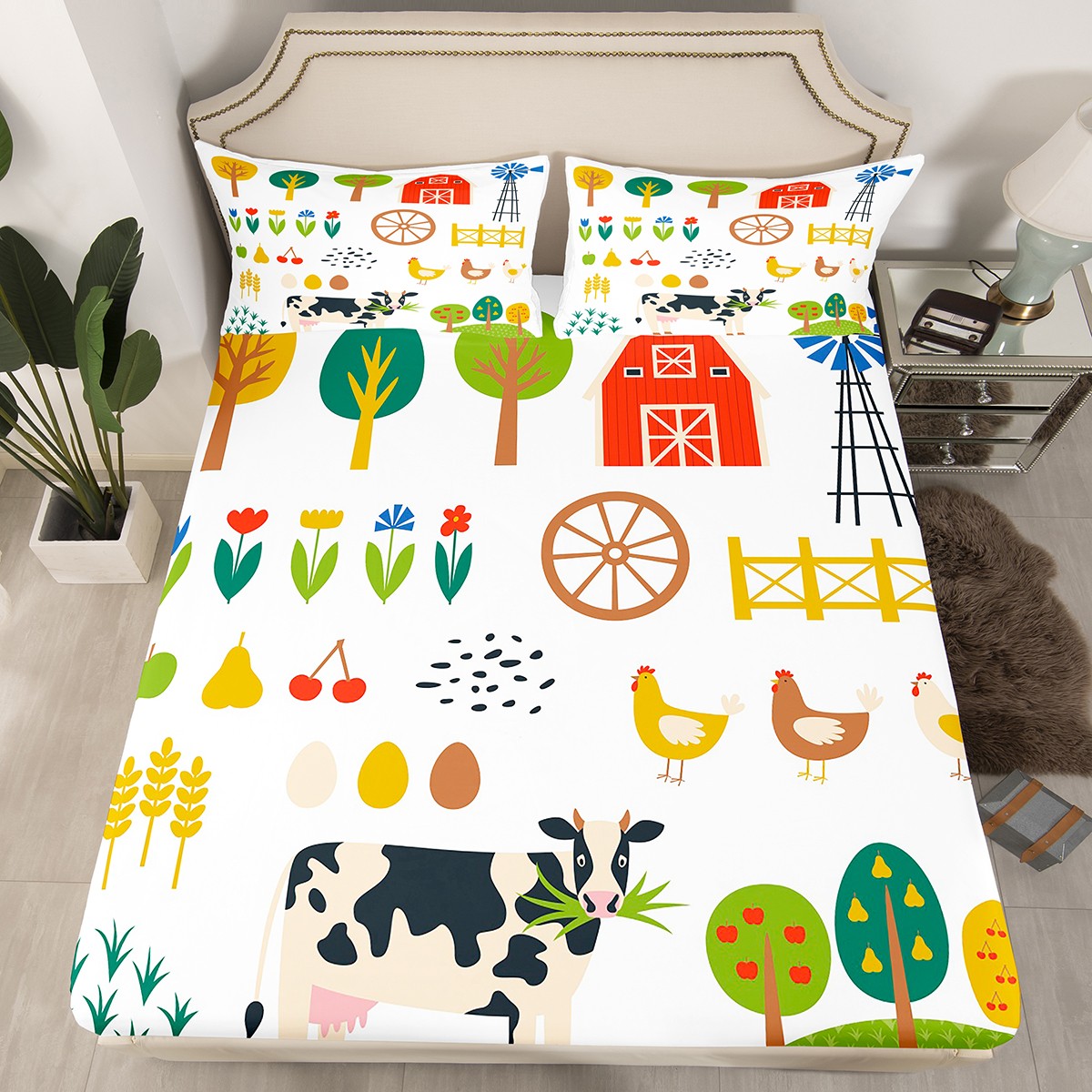 Farmhouse Decor Fitted Sheet Garden Windmill Decor Rustic Bed Sheets ...