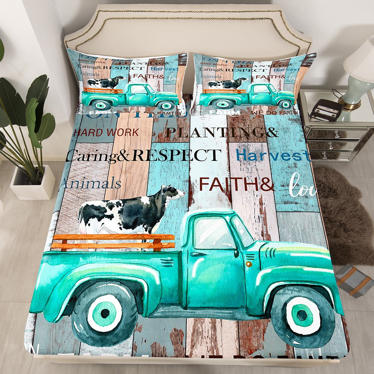 Farmhouse Decor Milk Cow Bed Sheets Full,Farm Animals Bedding Set Green ...