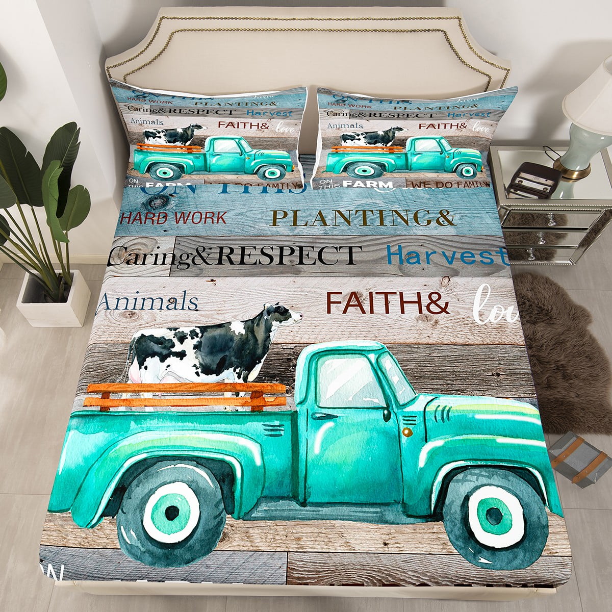 Farmhouse Decor Milk Cow Bed Sheets Full,Farm Animals Bedding Set Green ...