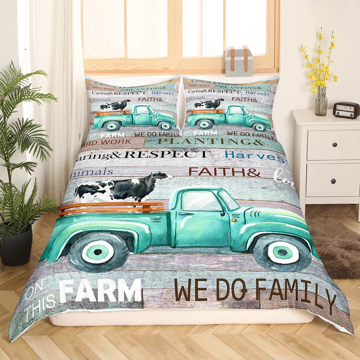 Farmhouse Decor Milk Cow Bedding Set Full,Farm Animals Comforter Cover ...