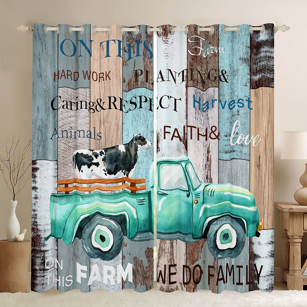 Farmhouse Decor Milk Cow Blackout Curtains 2 Panels 42"Wx63"L,Farm ...