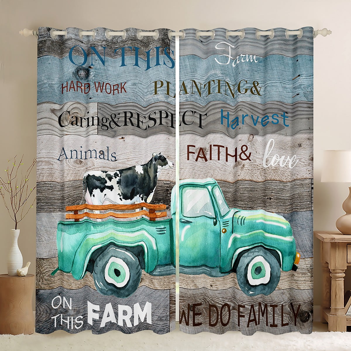Farmhouse Decor Milk Cow Blackout Curtains 2 Panels 42"Wx63"L,Farm ...