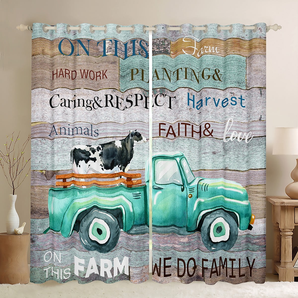 Farmhouse Decor Milk Cow 30%-50% Blackout Curtains 2 Panels 42"Wx90"L ...