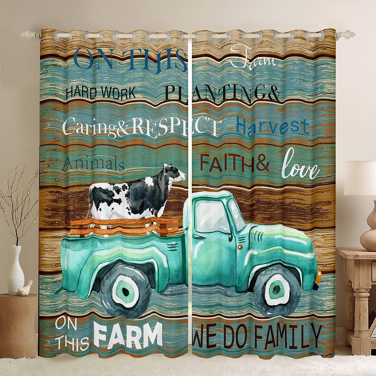 Farmhouse Decor Milk Cow Curtains & Drapes 2 Panels 42"Wx84"L,Farm ...
