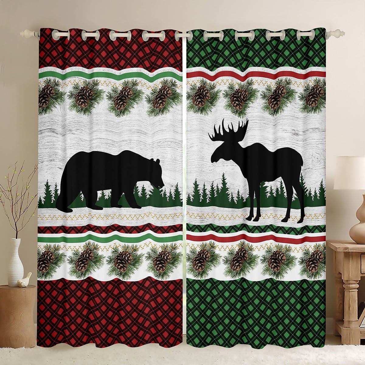 Farmhouse Decor,Rustic Bear Moose Window Curtains 2 Panels 52"Wx63"L ...