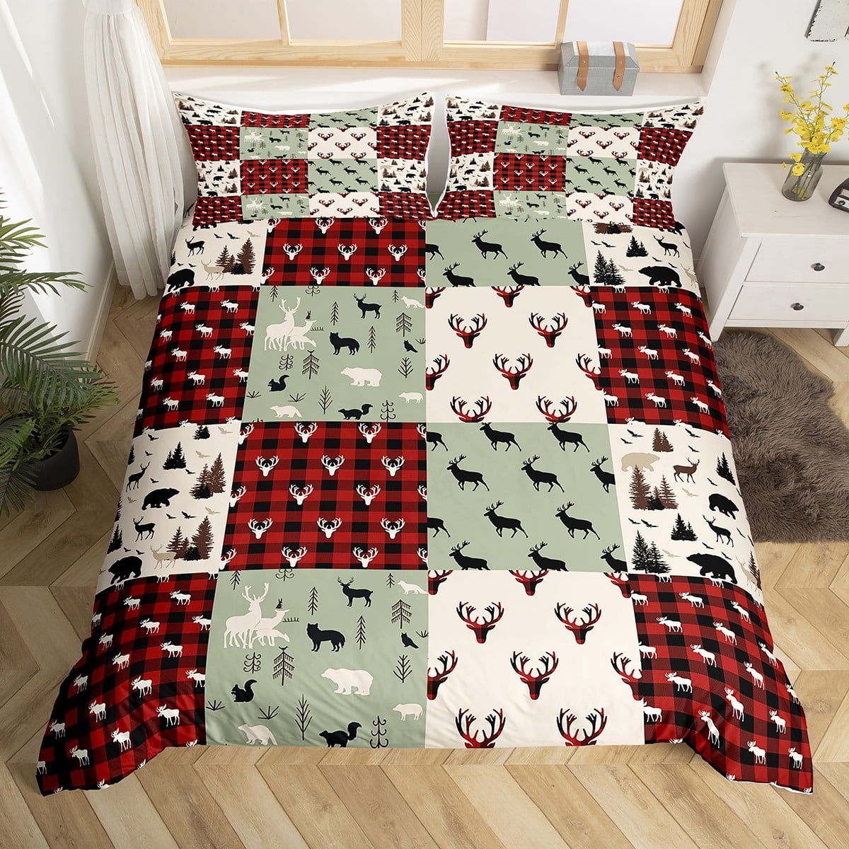 Farmhouse Decor,Rustic Deer Antler Comforter Cover King,Black Bear ...