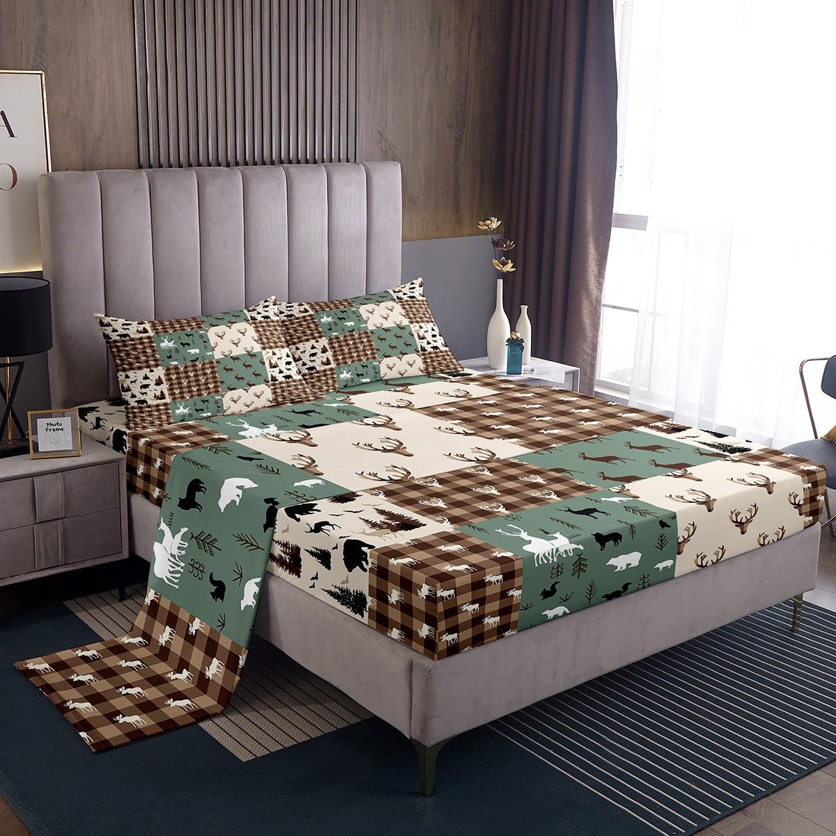 Farmhouse Decor,Rustic Deer Antler Sheets Queen,Black Bear Bed Sheets ...