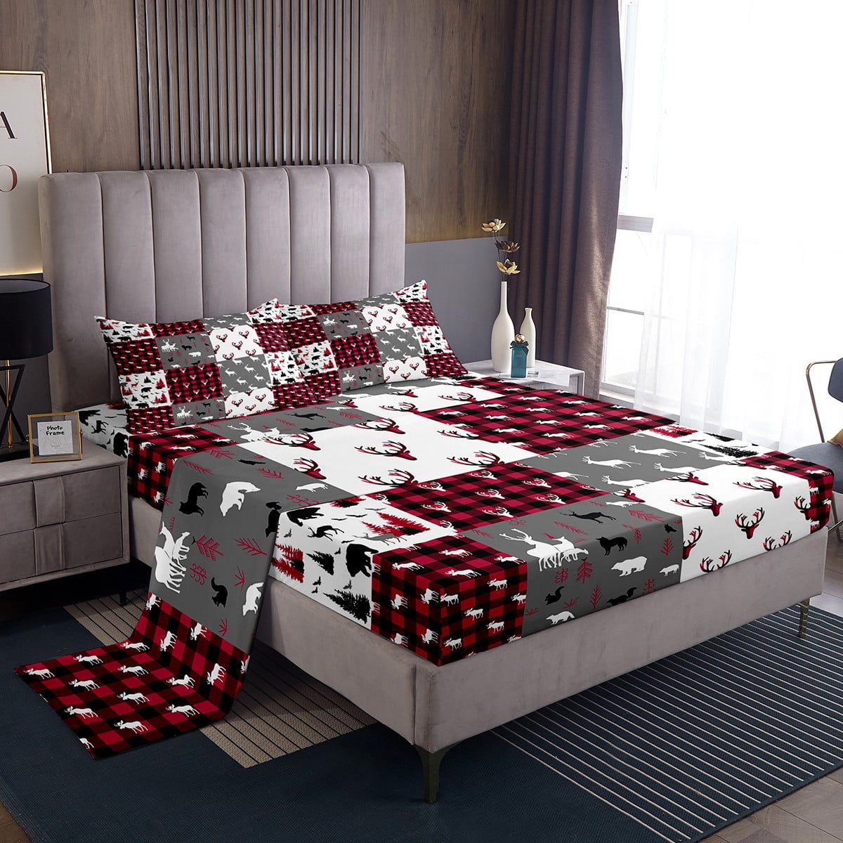 Farmhouse Decor,Rustic Deer Antler Sheets Twin,Black Bear Bed Sheets ...