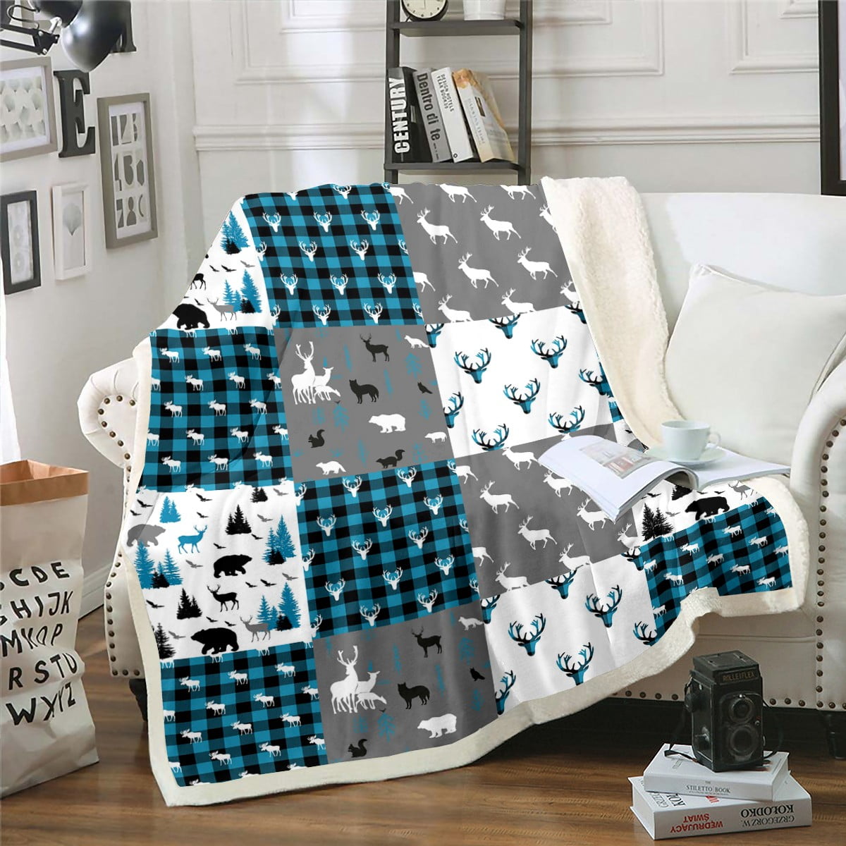 Farmhouse Decor,Rustic Deer Antlers Fleece Blanket 90"x90",Black Bear ...