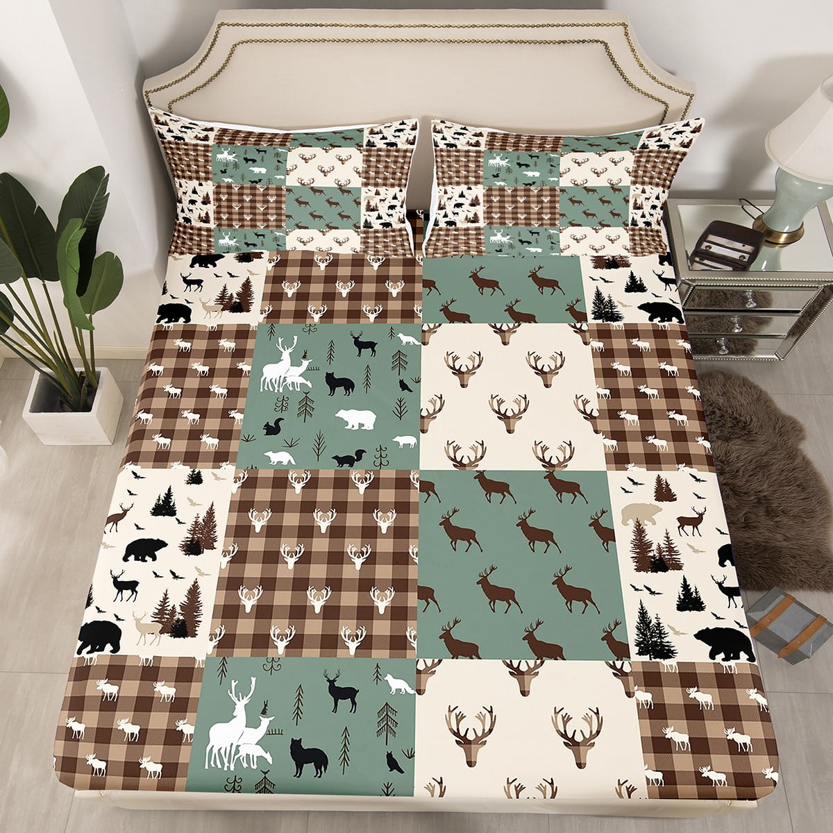 Farmhouse Decor,Rustic Deer Antlers Sheets Twin,Black Bear Fitted Sheet ...