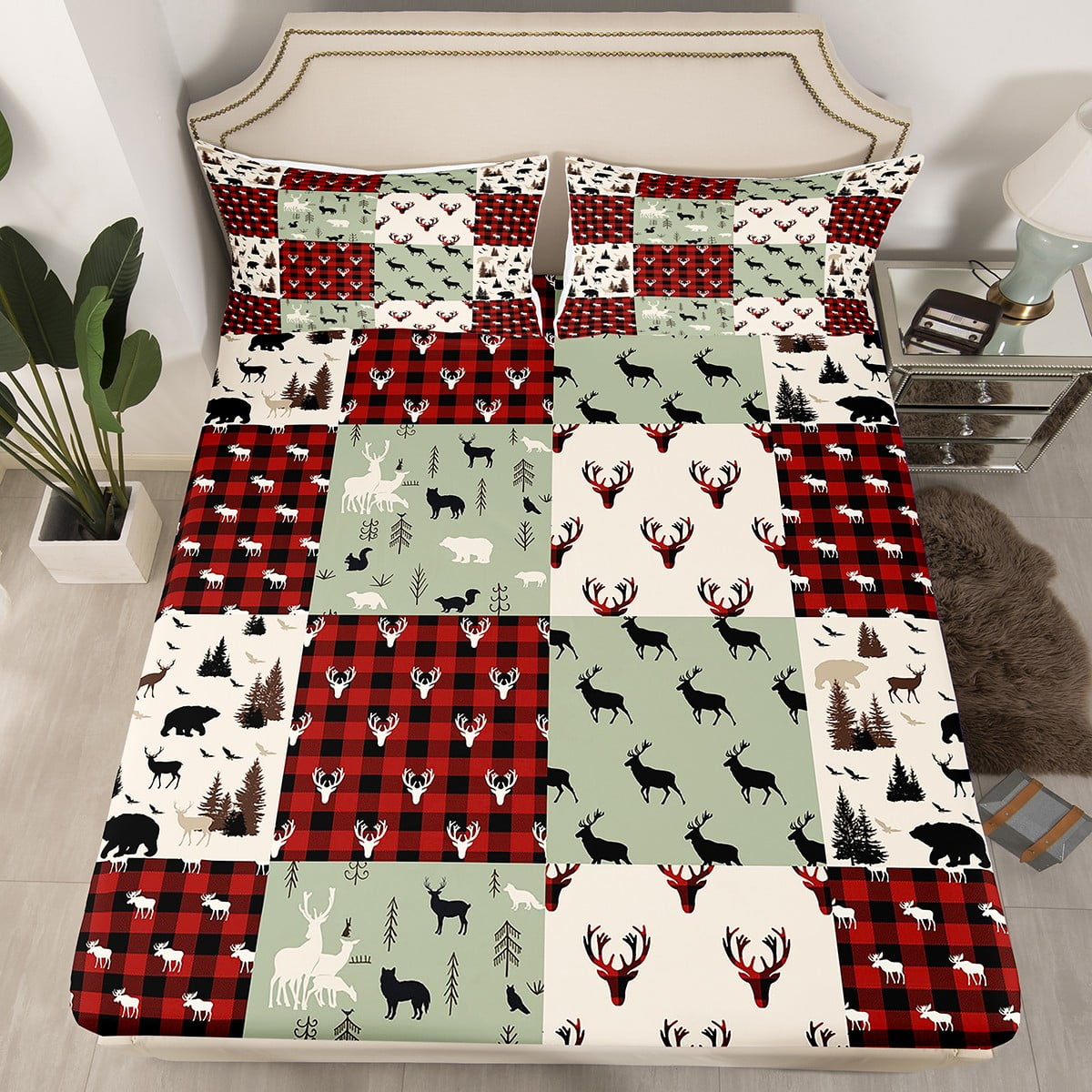 Farmhouse Decor,Rustic Deer Antlers Sheets Twin,Black Bear Fitted Sheet ...