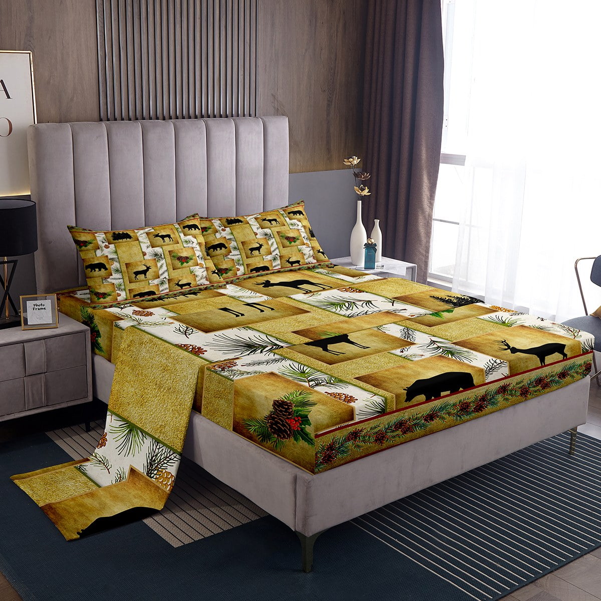 Farmhouse Decor,Rustic Deer Sheets Black Bear Patchwork Bed Sheets Twin ...